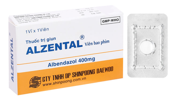 Alzental 400mg hộp 1 viên thuốc trị giun đũa, giun tóc, giun lươn ...